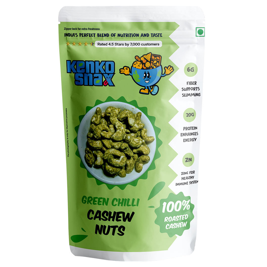 Green Chilli Cashews | Spicy, Crunchy Super Snack – Kenko Snax